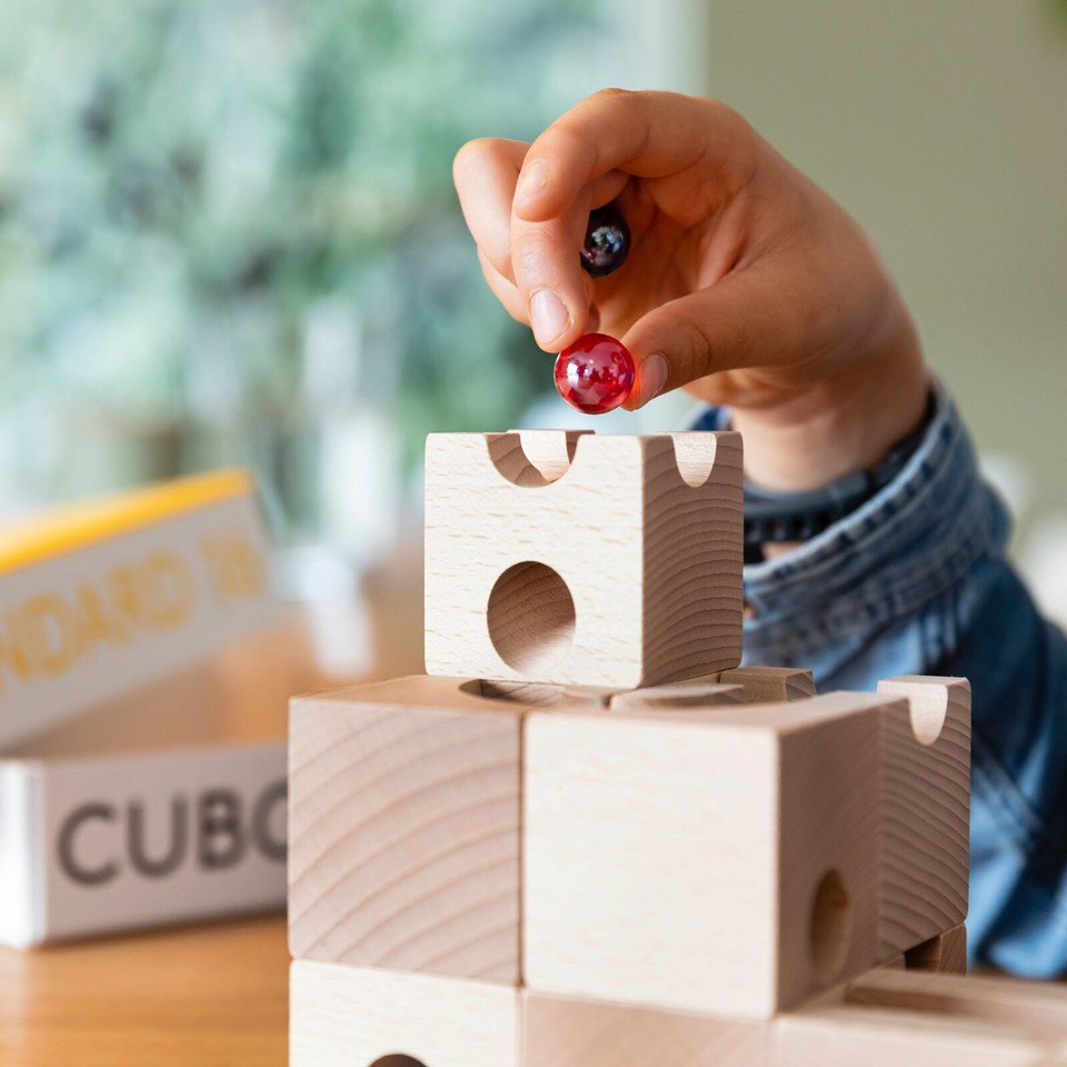 CUBORO glass marbles Set run system building wood construction game ...