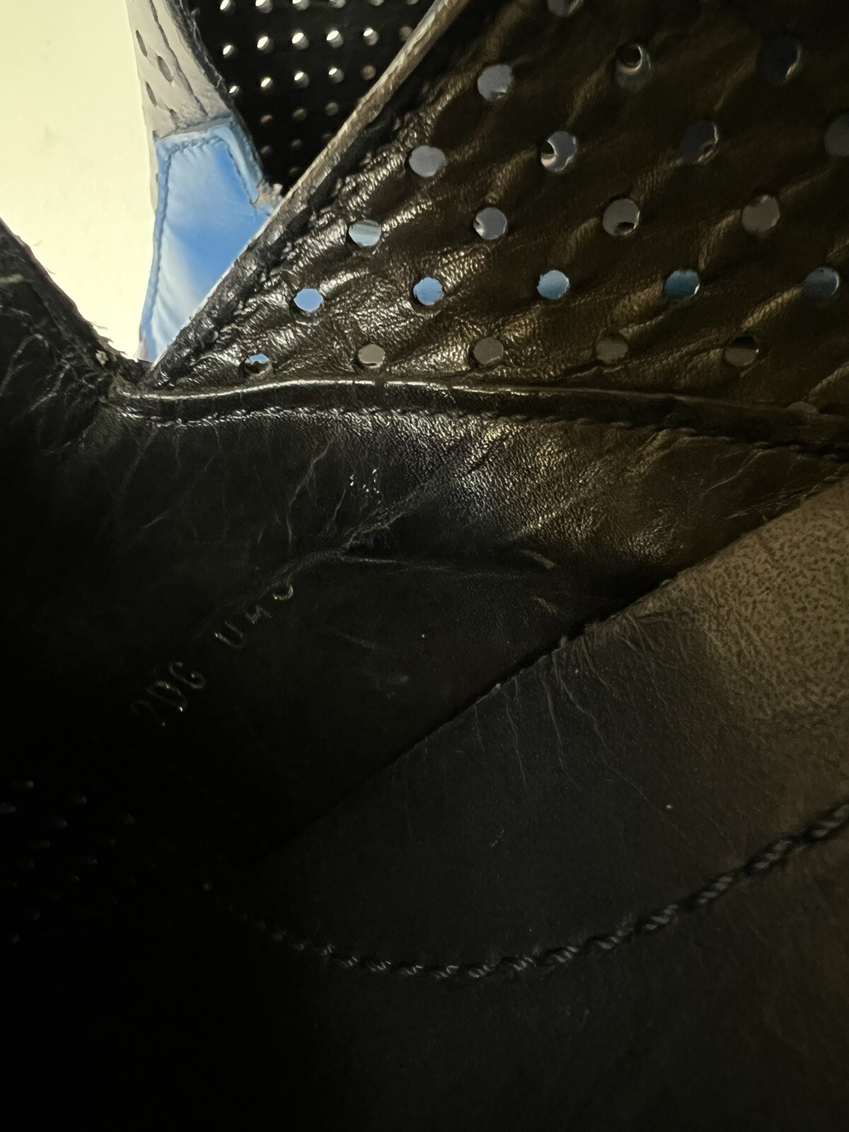 Authentic Prada Mens Black Blue Perforated Leather Sl… - Gem