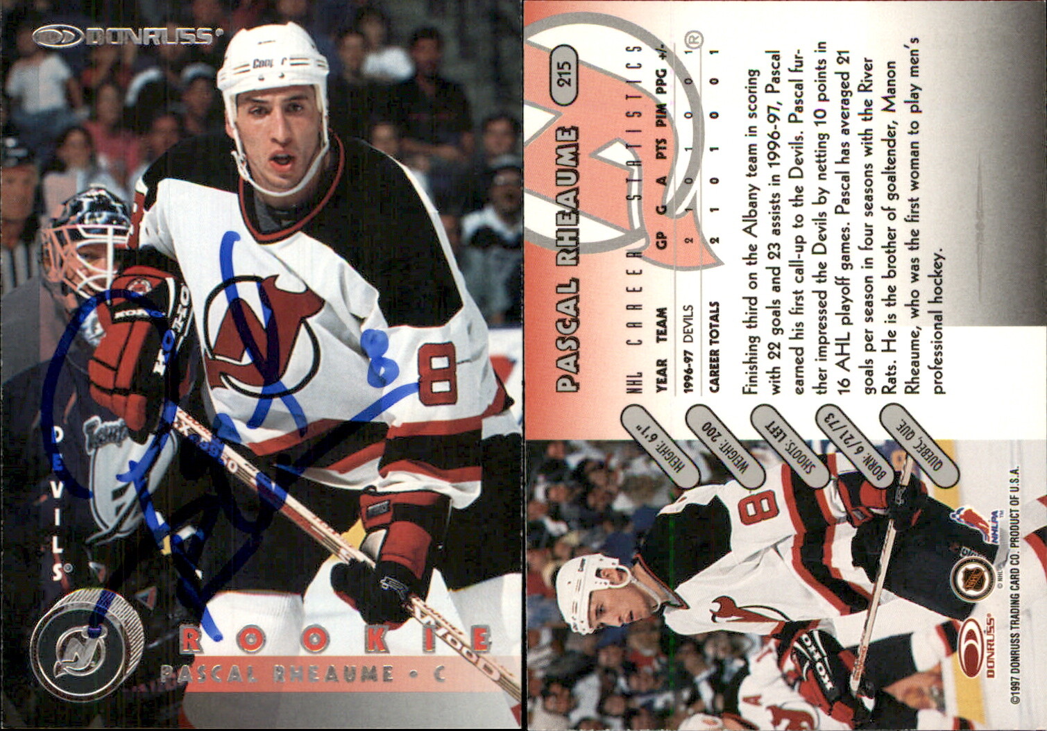 Pascal Rheaume Signed 1997-98 Donruss #215 Card New Jersey Devils Auto ...