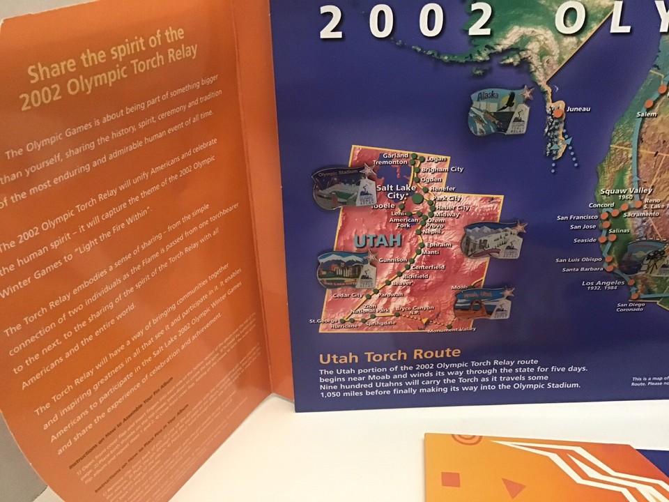 2002 Salt Lake City Olympic Torch Relay Map 14 Pin Set Complete with ...