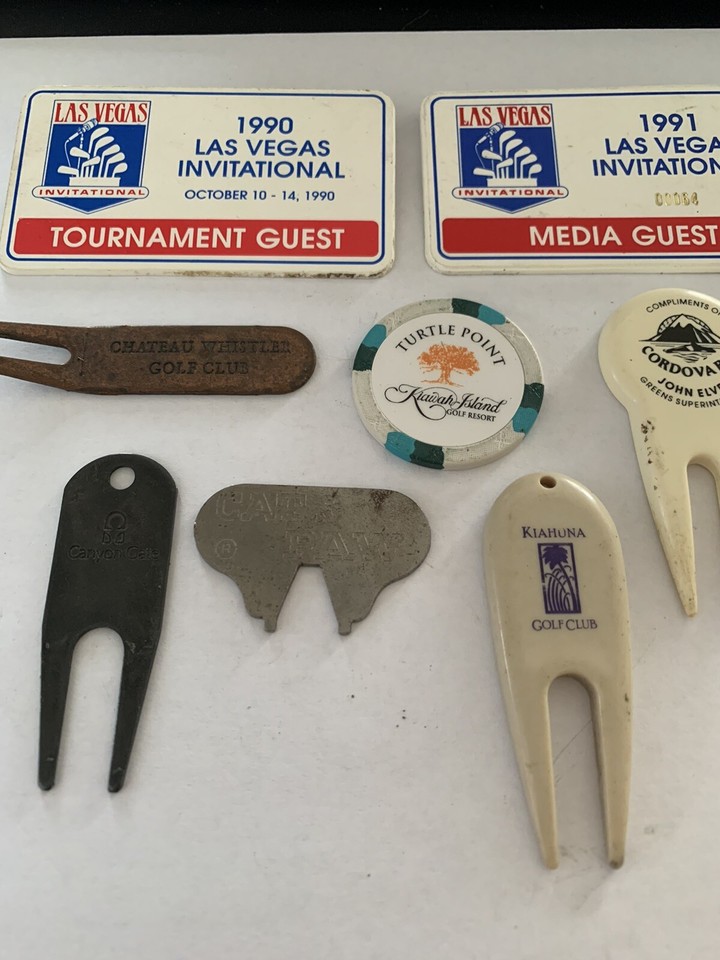 Gold Shoe Spike Divot Tools and Vintage Badges Lot Las Vegas Kiawah ...