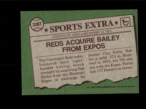 Cincinnati Reds Bob Bailey Topps Baseball Excellent | eBay