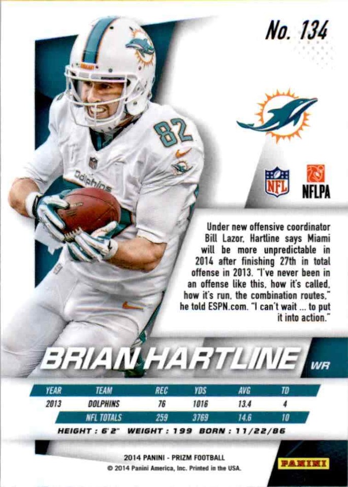 2014 Panini Prizm Brian Hartline Miami Dolphins #134 | eBay