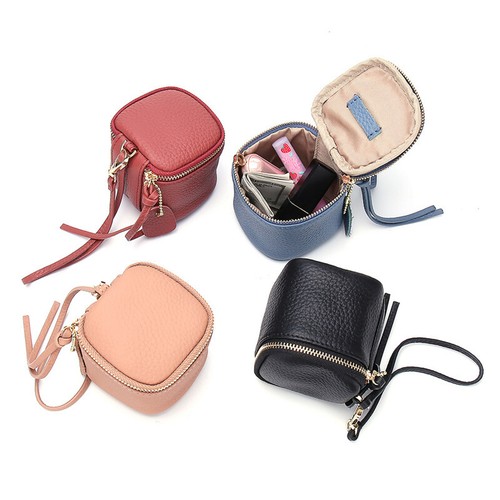Genuine Leather Lipstick Purses Makeup Bucket Cases Bags Organizer With ...