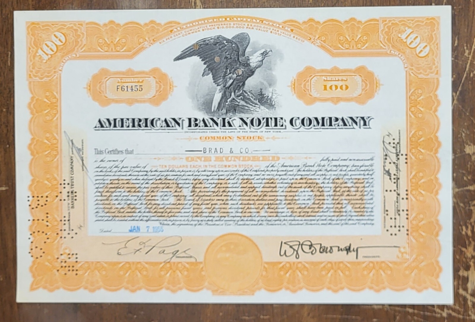 Stock Certificate American Banknote Company Orange | eBay
