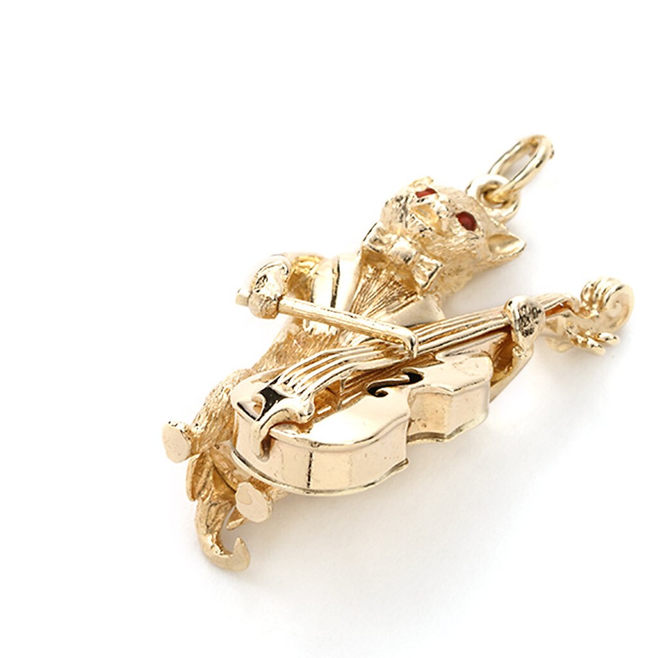 Dankner Vintage Cat Playing Cello Charm 14k Yellow Gold | eBay