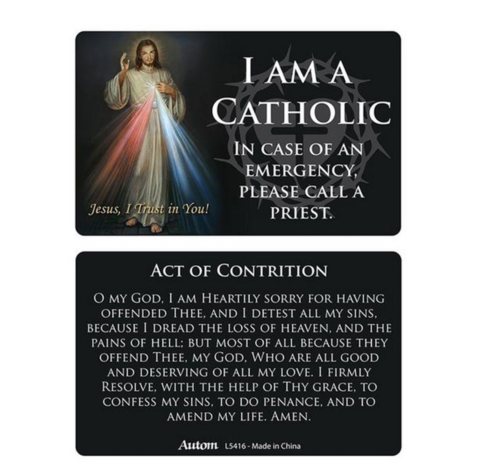 Divine Mercy Wallet Card I am Catholic In Case of Emergency Call Priest ...
