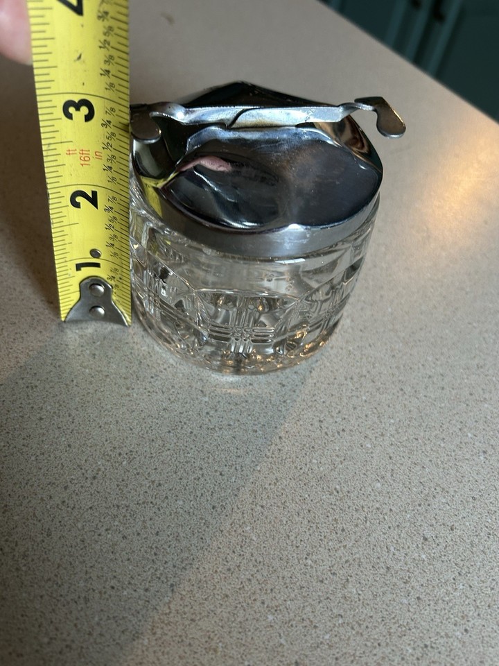 RARE FOSTORIA AMERICAN CRYSTAL 3½" SUGAR CUBE CONTAINER WITH TONGS ...