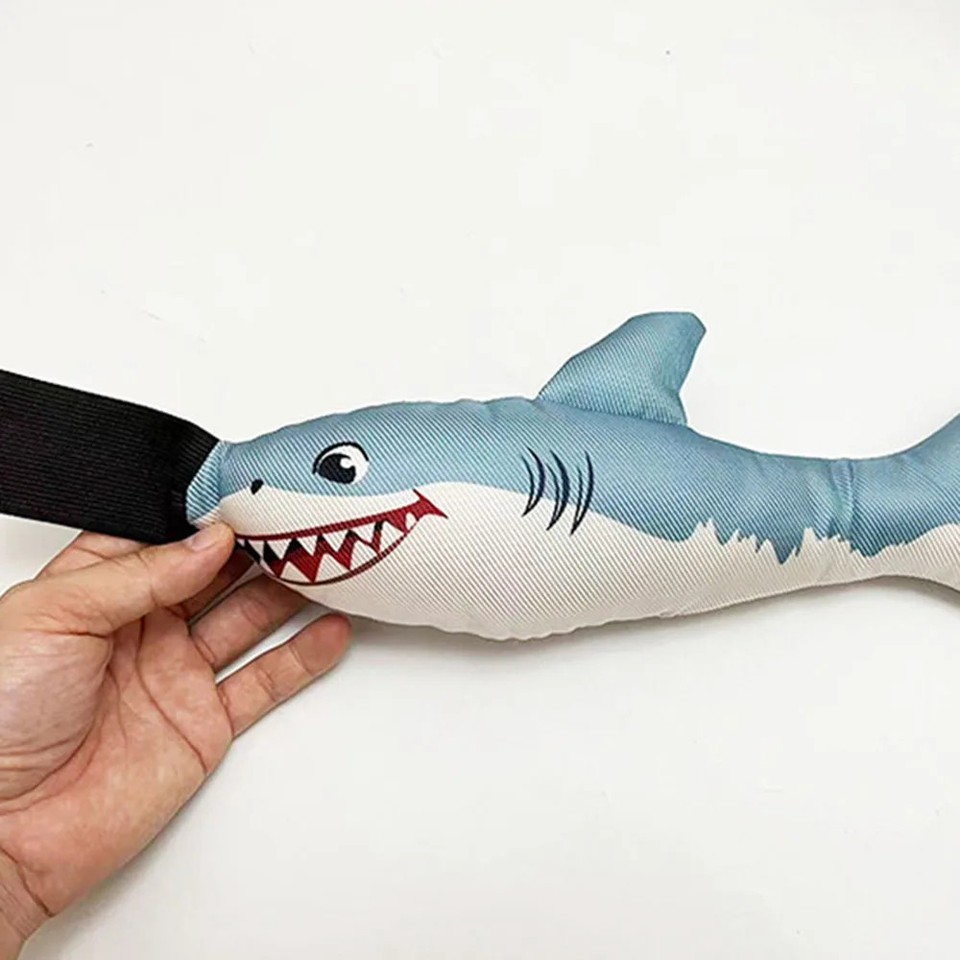 Plush Shark Dog Chew Toy Squeaker Rope Tug Interactive Puppy Adult Pet ...