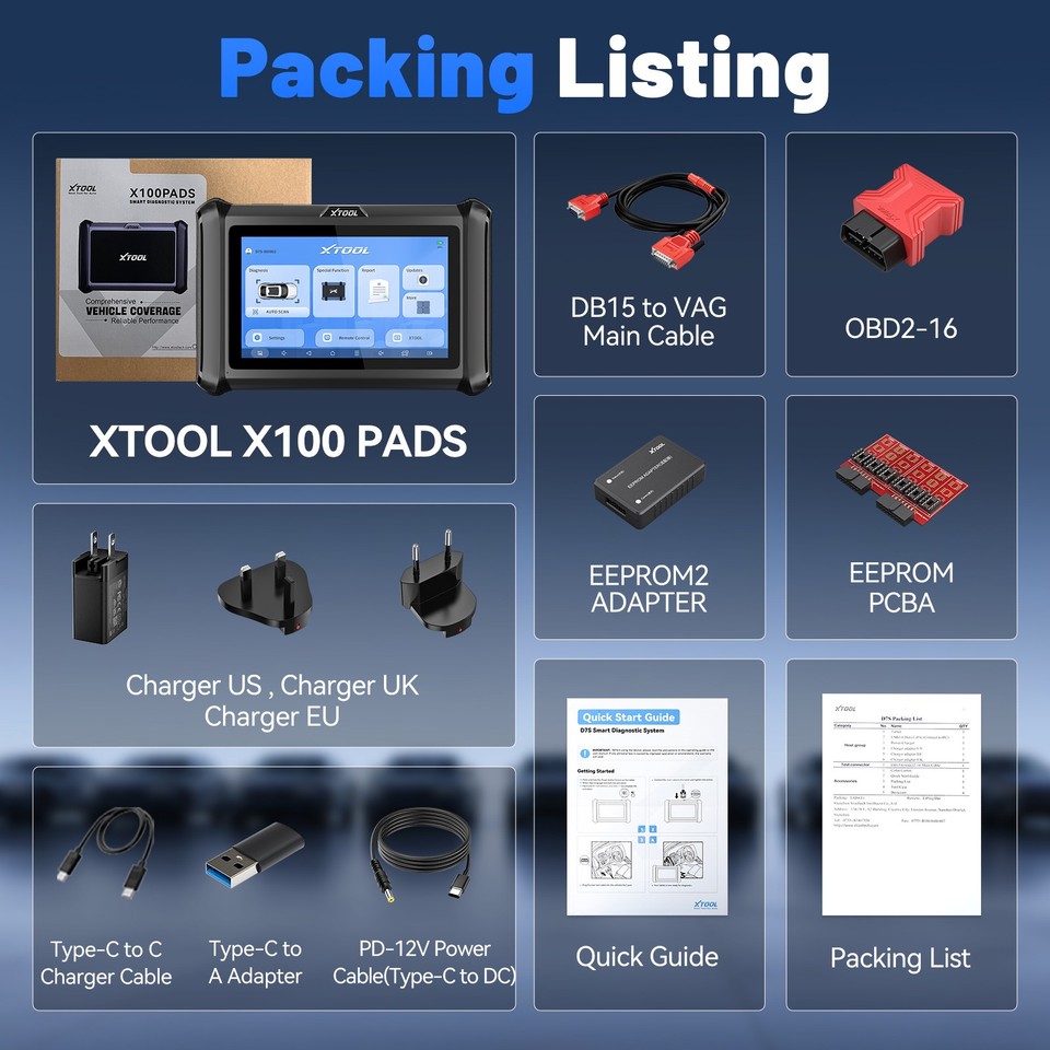 XTOOL X100 PADS IMMO Key Fob Programming Full System Car Diagnostic ...