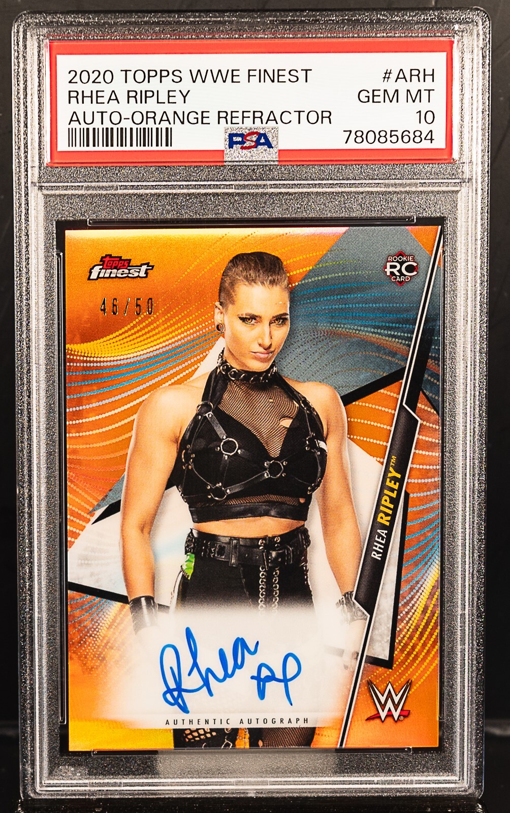 5684 Rhea Ripley 2020 Topps Finest WWE Orange Refractor Rookie Auto 46/ ...