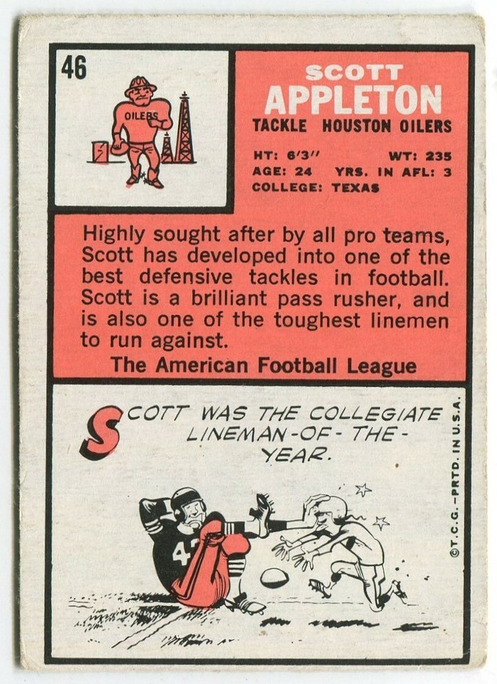 1966 Topps #46 Scott Appleton Houston Oilers | eBay