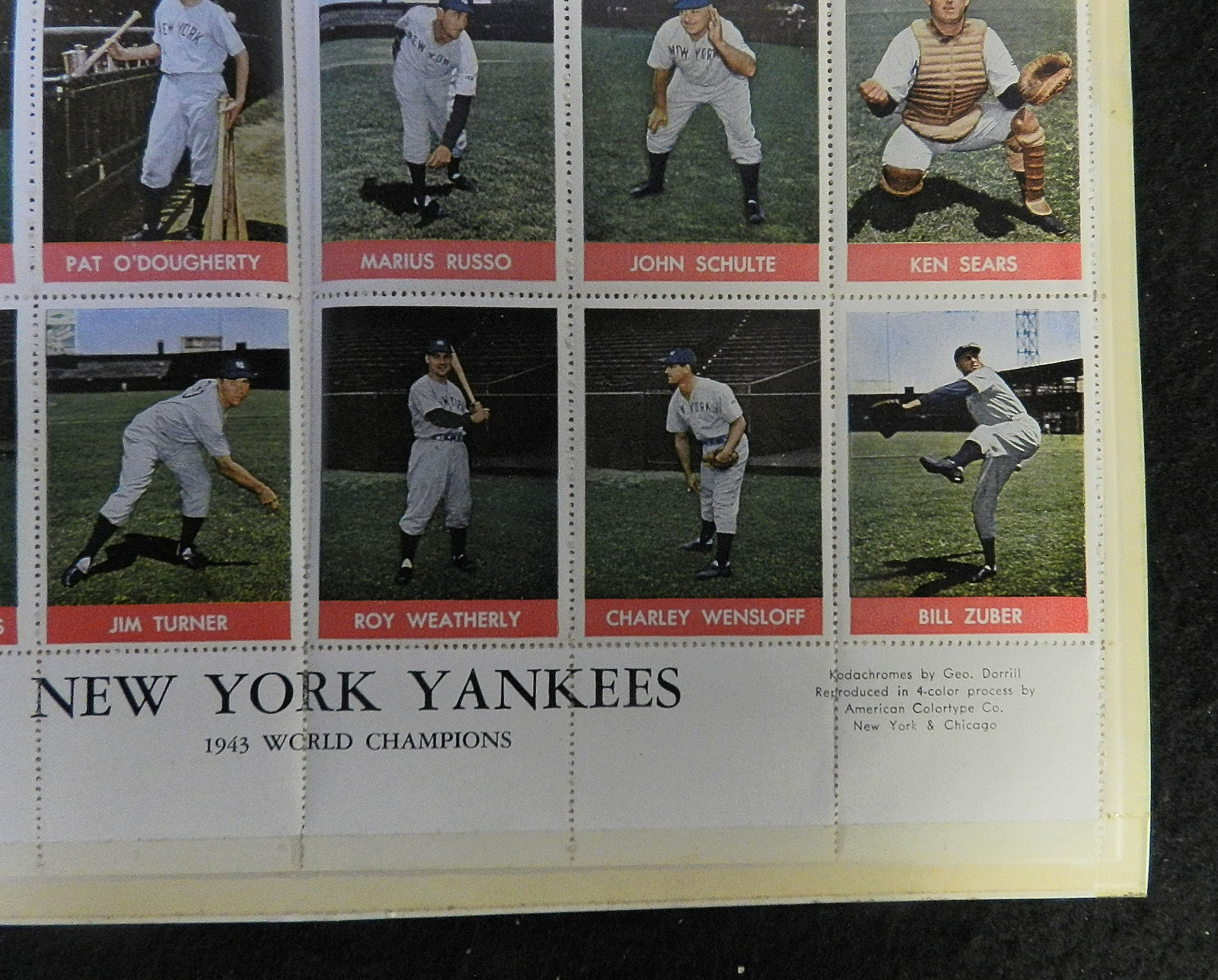 1944 NEW YORK YANKEES STAMPS NATIONAL POSTER STAMP SOCIETY 30 UNCUT ...