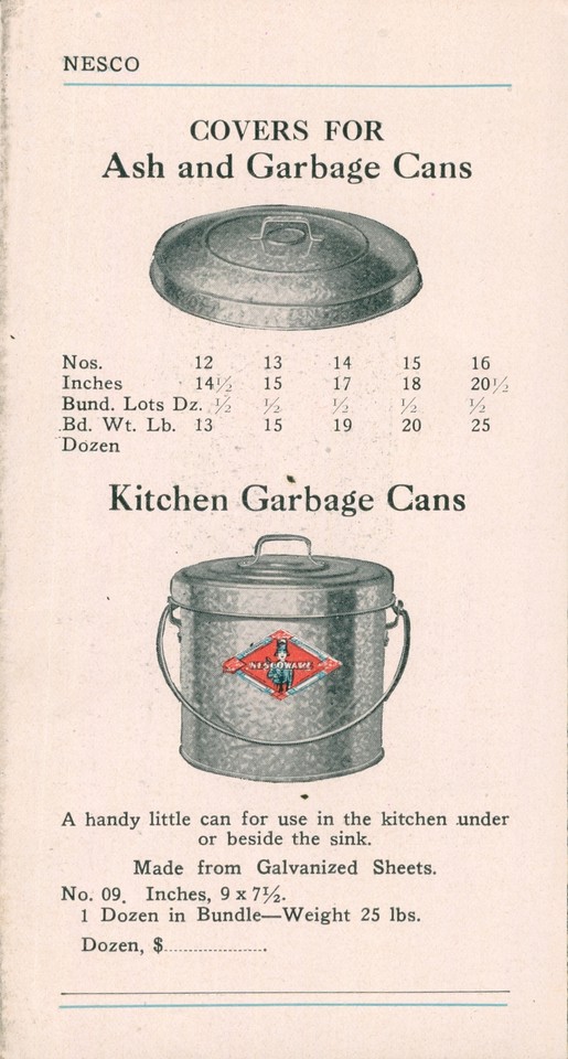 c1925 Nescoware Galvanized Ash Garbage Can Pail Ad Two Rivers WI Nesco ...