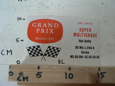 STICKER,DECAL GRAND PRIX MOTOR-OIL SAE 10W/40 SUPER MULTIGRADE LARGE ...