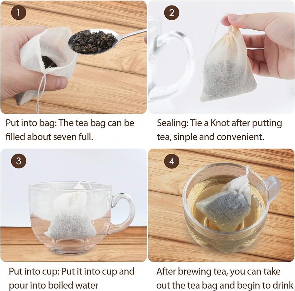 Tea Filter Bags, 50 Pack Housim Reusable Cotton 3.1 x 3.9Inch, Cream ...