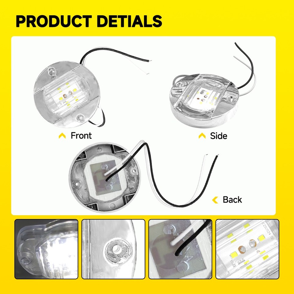 White Round Marine Boat LED Courtesy Lights Cabin Deck Stern Navigation ...