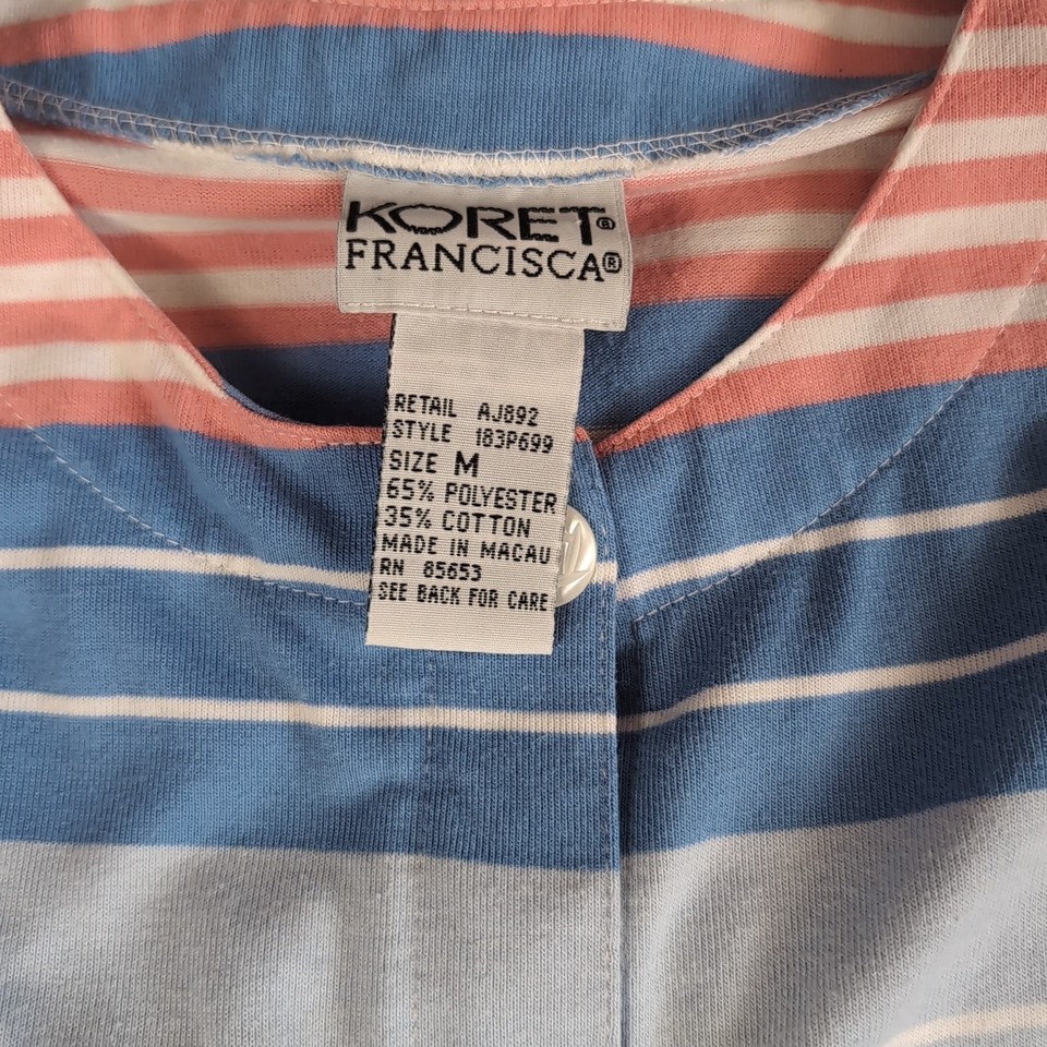 Koret Francisca Henley Shirt Men's Medium Striped Rainbow Button Up ...