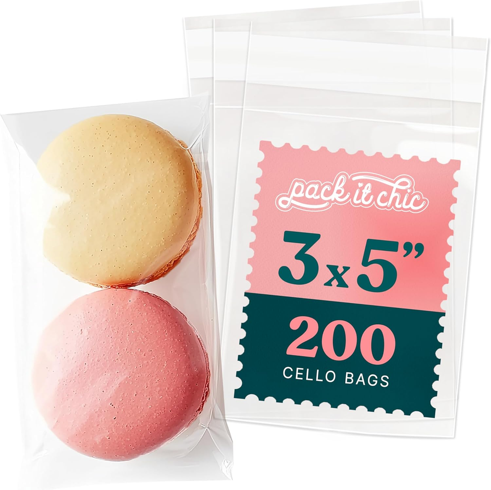 3" X 5" Self Sealing Cellophane Bags (200 Pack) - Clear Cookie Bags ...