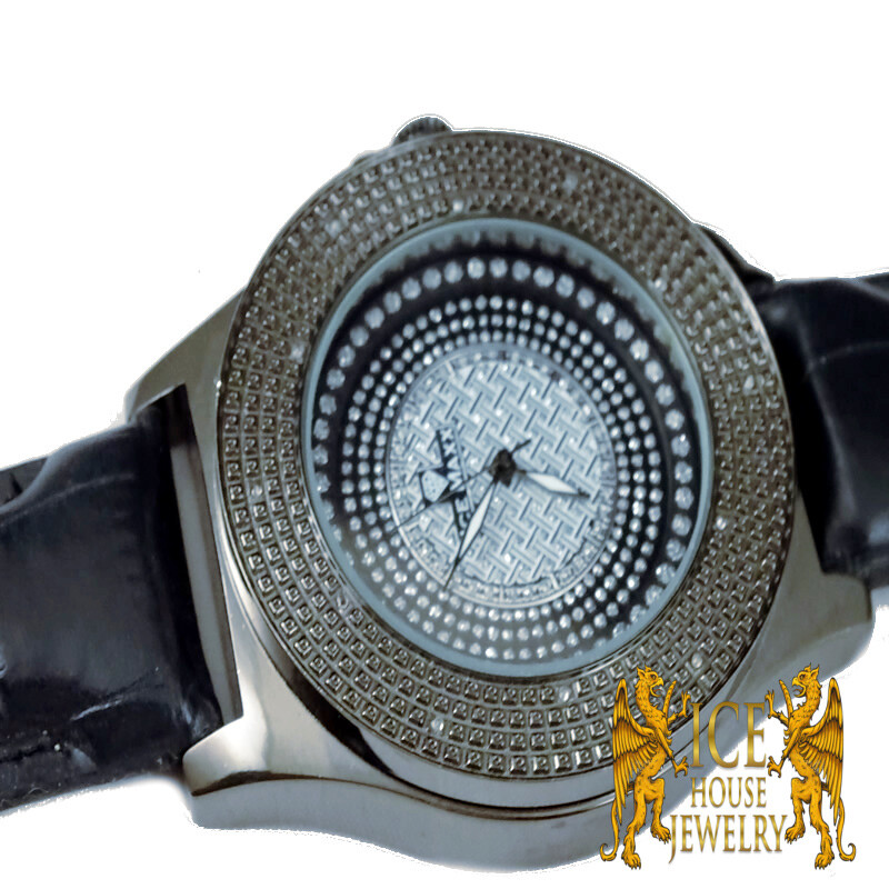 New Men Genuine Real Diamond 0.12 CTW Full Illusion Ice Maxx Leather ...