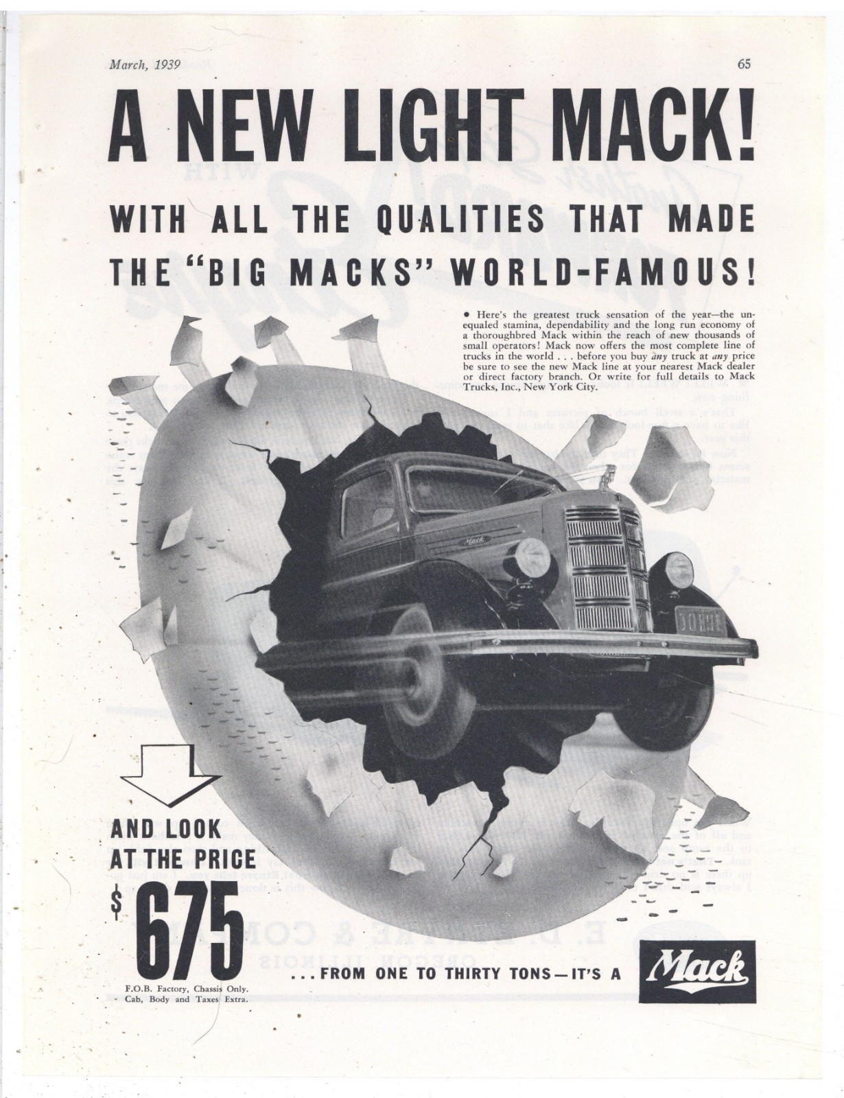 1939 Mack Truck Ad: Intro Mack LIGHT Truck - From $675 | eBay