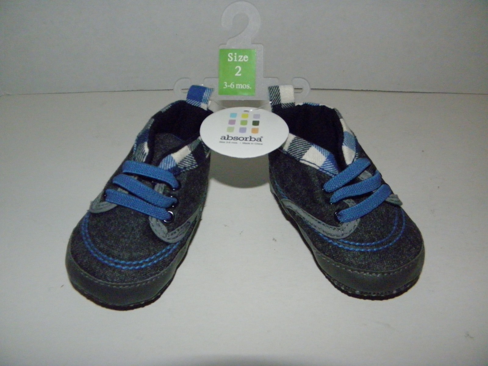 Absorba Infant Baby BOY Gray Crib Shoes Size 2 fits 3-6 months~Plaid ...