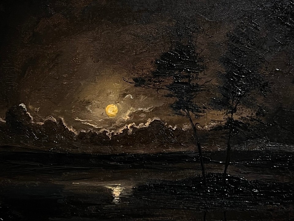 Gothic Full Moon Original oil painting Landscape on canvas ...