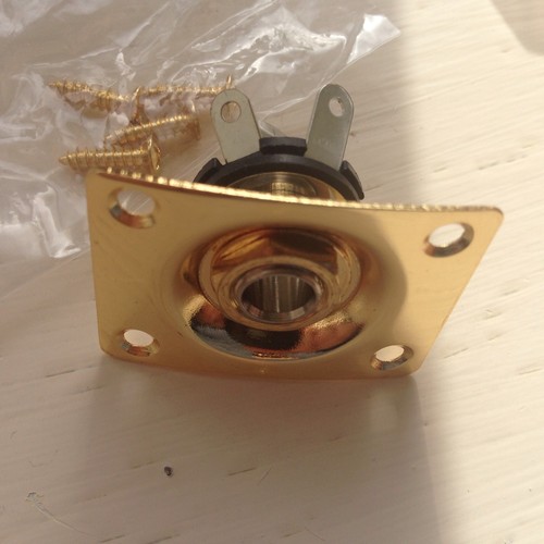 Guitar Gold Rectangular Jack Input Socket & Plate, 37mm x 28mm incl. 4x ...