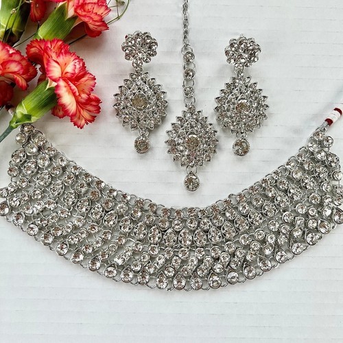 Silver Indian /Pakistani /Bridal Necklace Set with Tikka, Punjabi ...