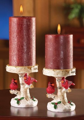 Christmas Cardinal Design Pillar Candle Holder 2 Pc Set (Candles not ...