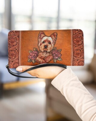 Personalized Yorkshire Terrier Dog Roses Leather Clutch Purse, Dog ...