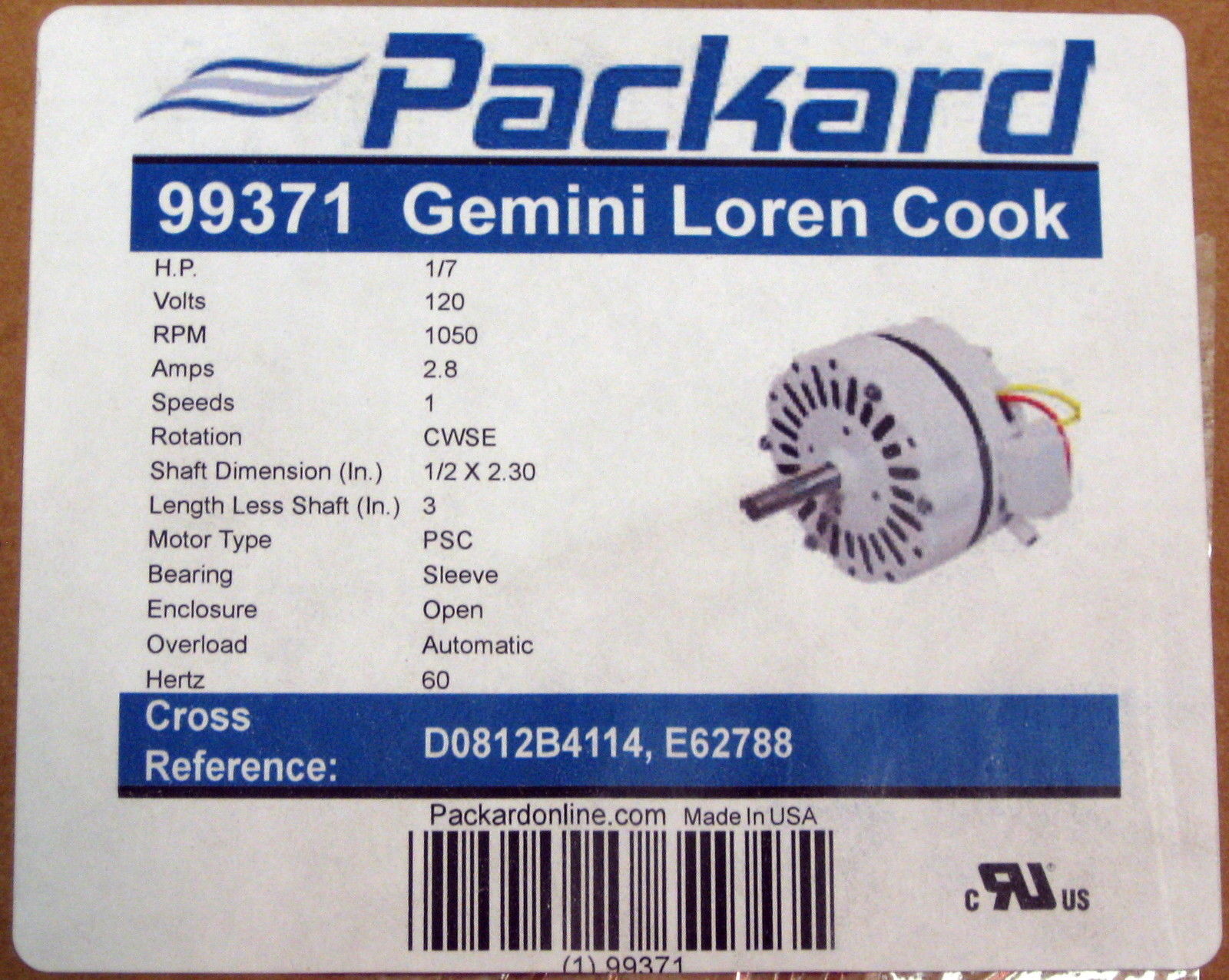 99371 Ventilator Motor for Gemini Loren Cook LL Building V909371 ...