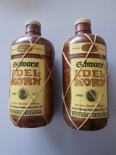 Pair of GERMAN SCHNAPPS Bottles GRHWARGE EDEL-KORN Liqueur from the 70 ...