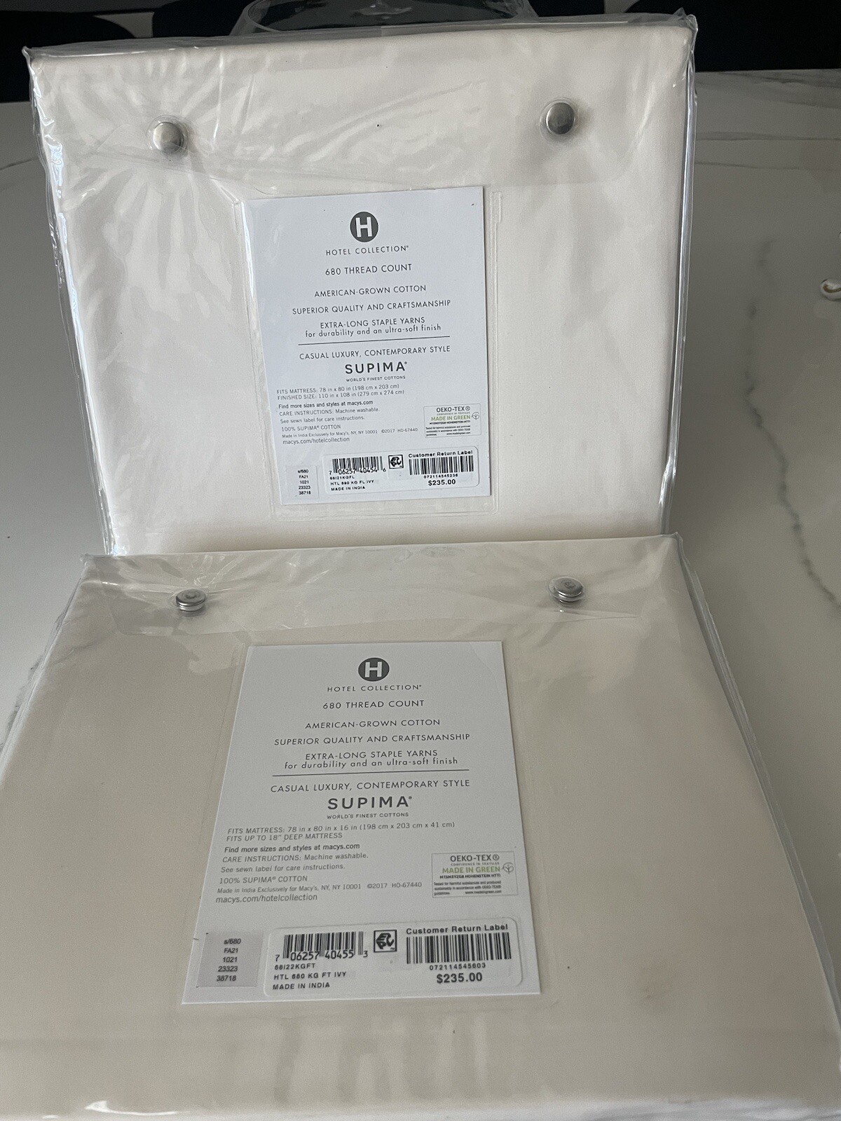 Hotel Collection 680 TC Supima Cotton King Fitted and Flat Sheets Extra ...