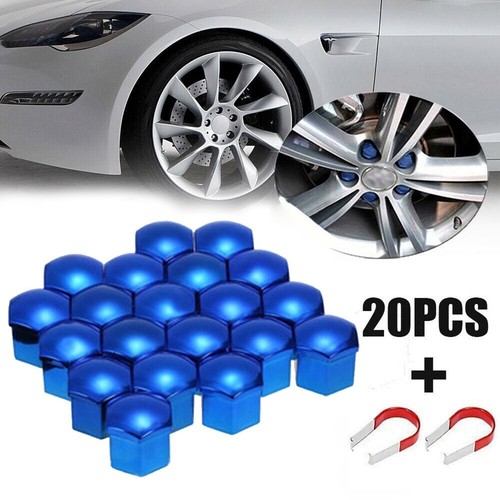 Set of 20x Blue Car Hub Screw Cover Wheel Nut Cap 17mm Rims Nuts ...