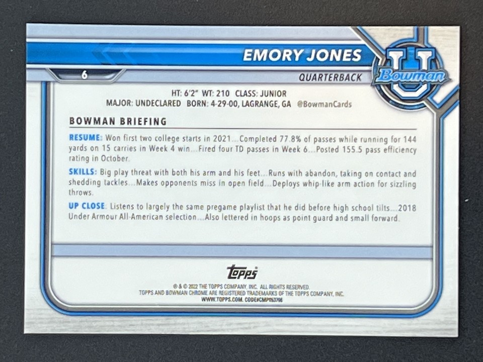 EMORY JONES 2021-22 Bowman University Pink Refractor #6 Florida Gators ...