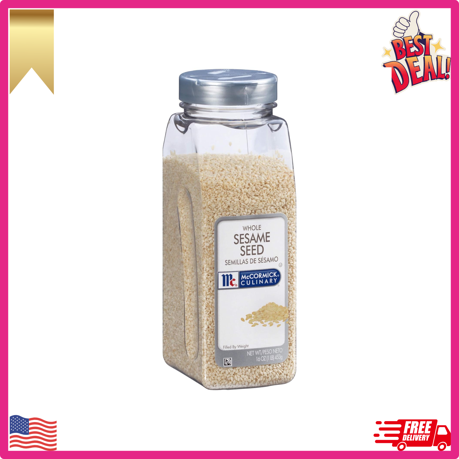 Whole Sesame Seed, 16 oz - One 16 Ounce Container of Hulled Whole White ...