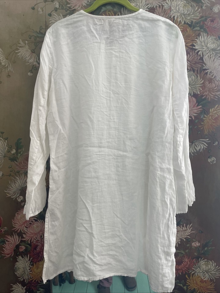 Eileen Fisher White Irish Linen Tunic Tucks Shell Buttons ? medium M ...