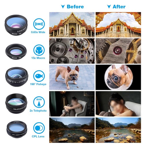 Mobile Phone Camera Lens Kit 10 in 1 Fisheye Wide Angle Macro Telephoto ...