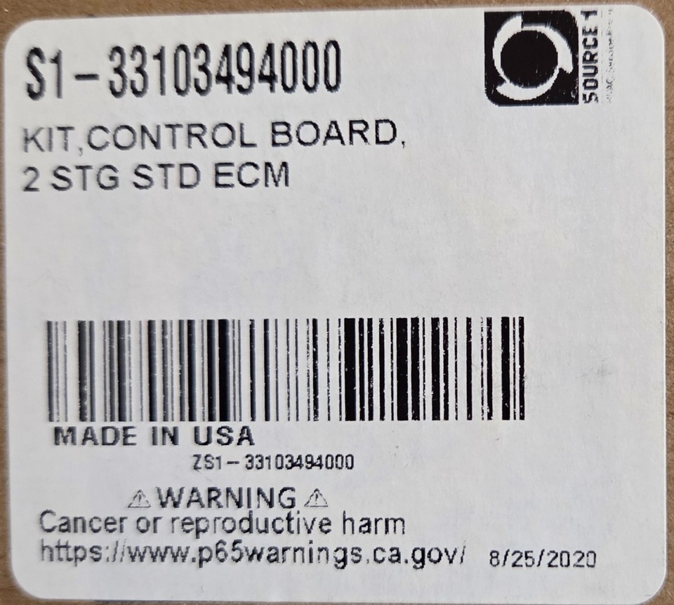 S1-33103494000 KIT CONTROL BOARD 2 STG STD ECM NEW IN ORIGINAL BOX HVAC ...