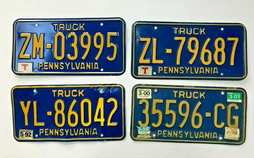 Lot of 4 Vintage Navy Blue/Yellow Pennsylvania TRUCK License Plate (4 ...