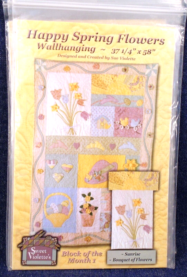 7 Happy Spring Flowers Quilt Wall Hanging Patterns Sue Violette Block ...