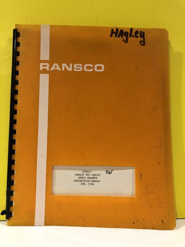 Ransco 053957 900 Series Bench Chamber Instruction Manual | eBay