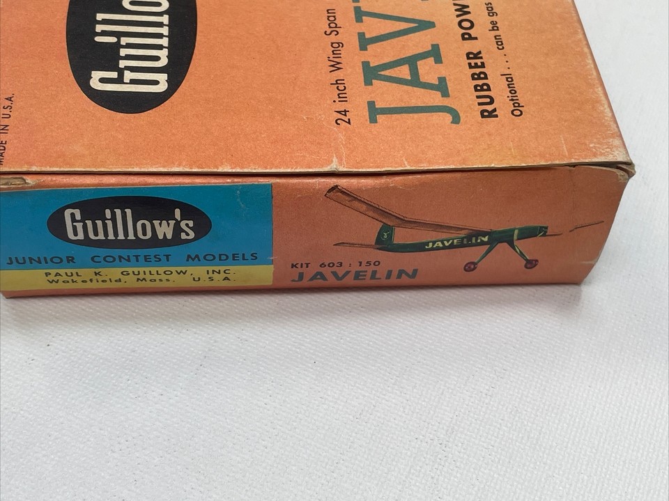 Guillow's Javelin Rubber Powered Model Airplane Balsa Kit Open Box | eBay