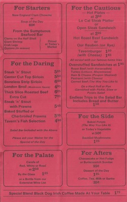 The Black Dog Tavern restaurant chain menu mailer ca 1970s | eBay