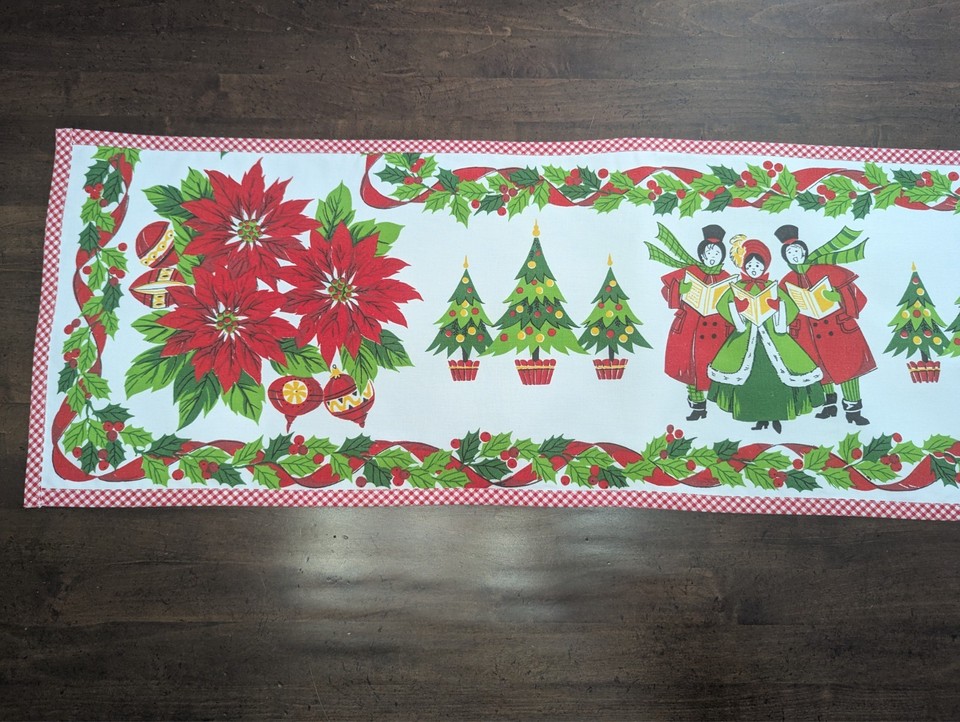 46" x 12" CHRISTMAS TABLE RUNNER hm w/VTG Tablecloth w/"Victoria-era ...