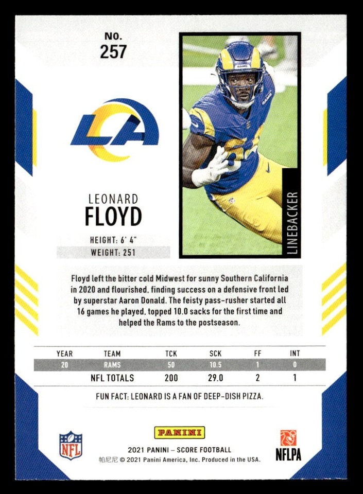 2021 Panini Score Yellow ** Leonard Floyd ** Card #257 *GRADABLE | eBay