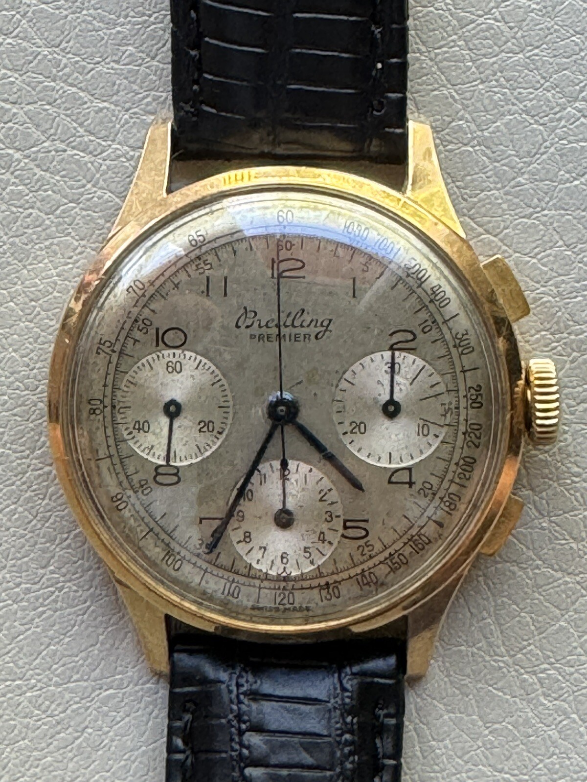 BREITLING PREMIER 787 VINTAGE 18k GOLD CASE 35.5mm. CHRONOGRAPH HAND ...
