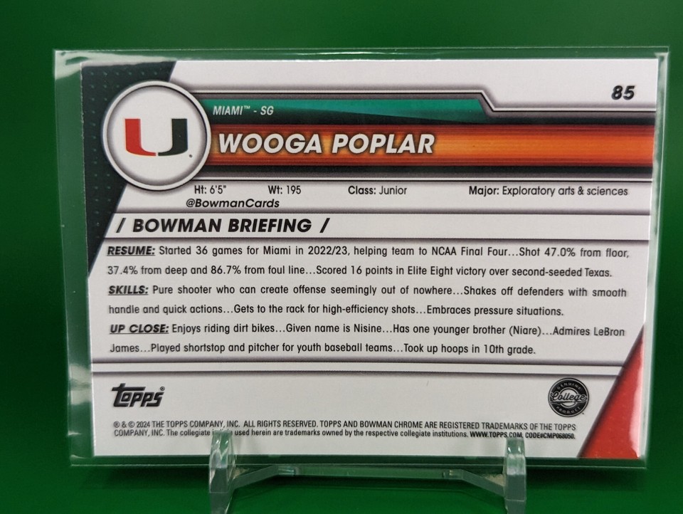 Wooga Poplar 1st Bowman 2023-24 Topps Bowman Chrome University #85 | eBay