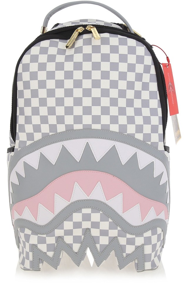 Sprayground Grey Checkered Shark Bite Books Bag School Monogram Henny ...